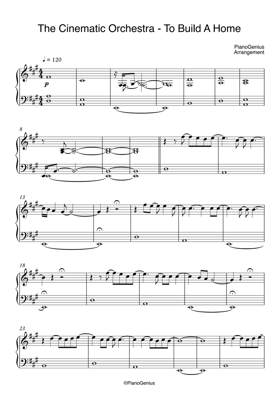 The Cinematic Orchestra - To Build A Home (EASY) by PianoGenius 樂譜