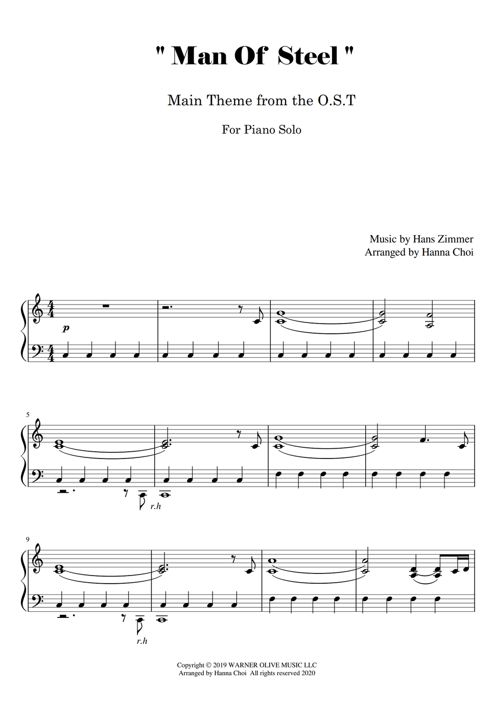 Hans Zimmer - 영화 Man of Steel (Main Theme from OST) by Hanna Sheet