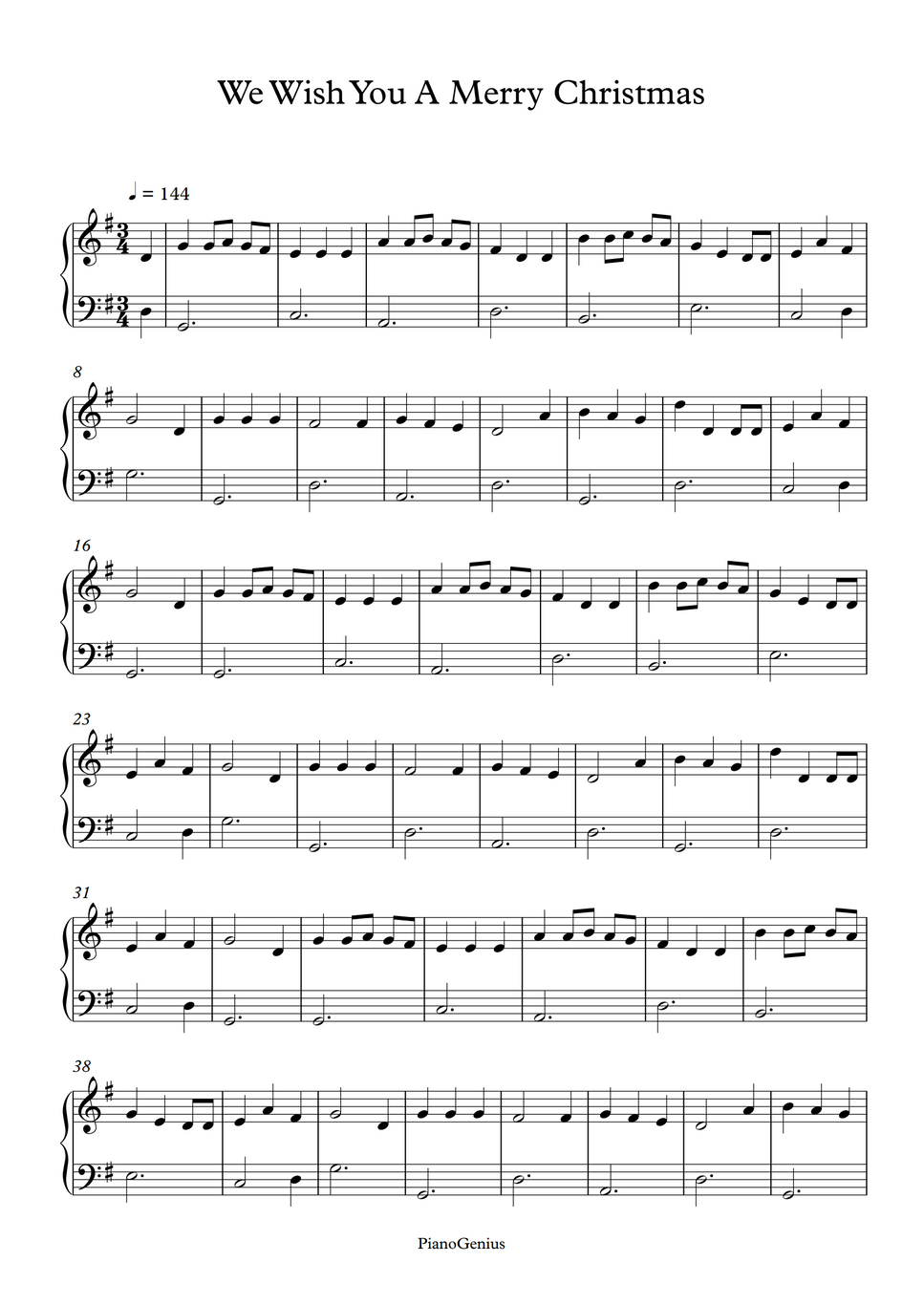 (EASY) - We Wish You A Merry Christmas by PianoGenius Partitura