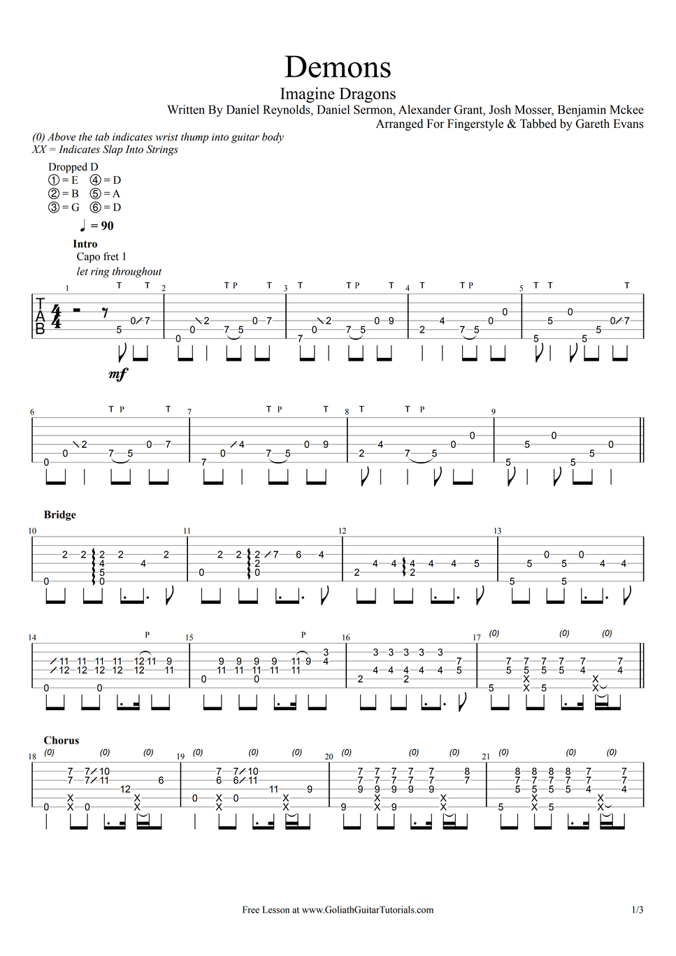 Imagine Dragons - Demons (Fingerstyle) by Gareth Evans Partitura
