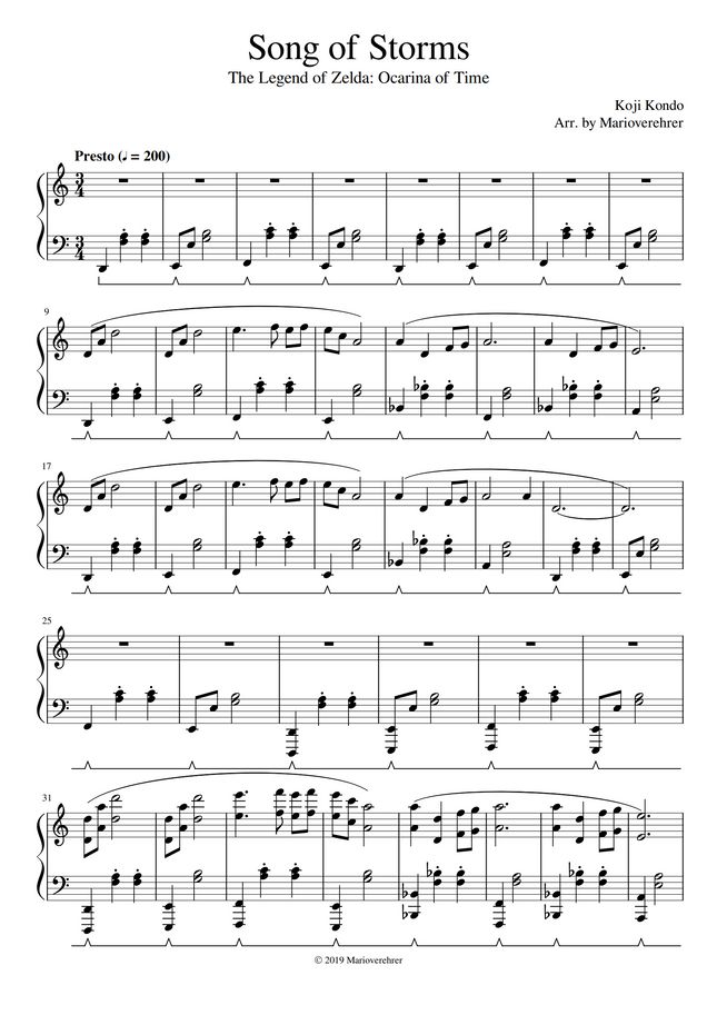 Song of Storms - The Legend of Zelda: Ocarina of Time for Piano Solo ...