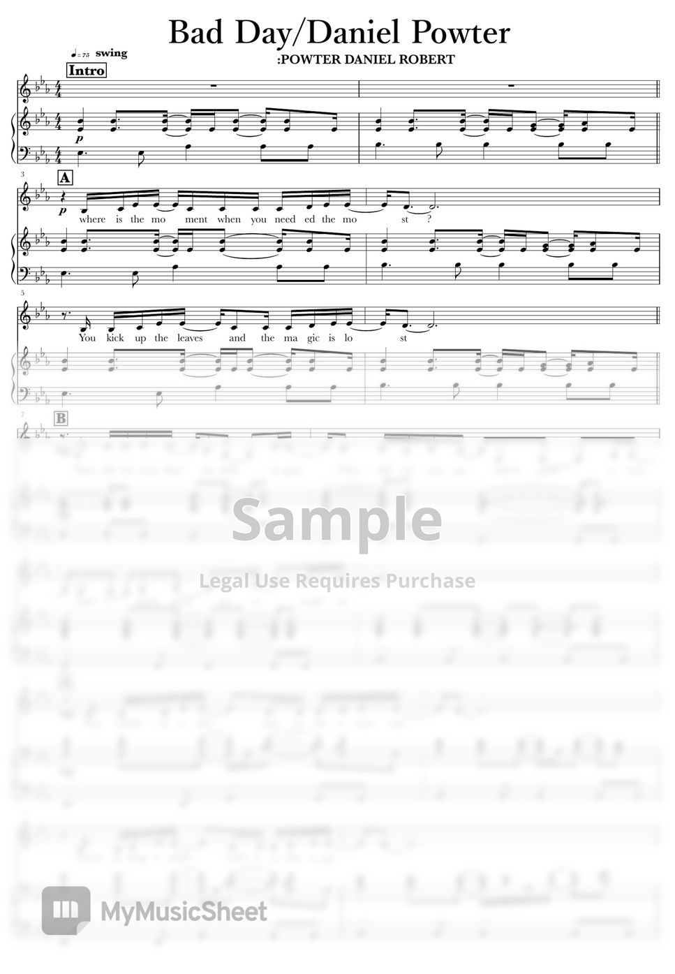 Daniel Powter - Bad Day Partitura by Eri Nagayama