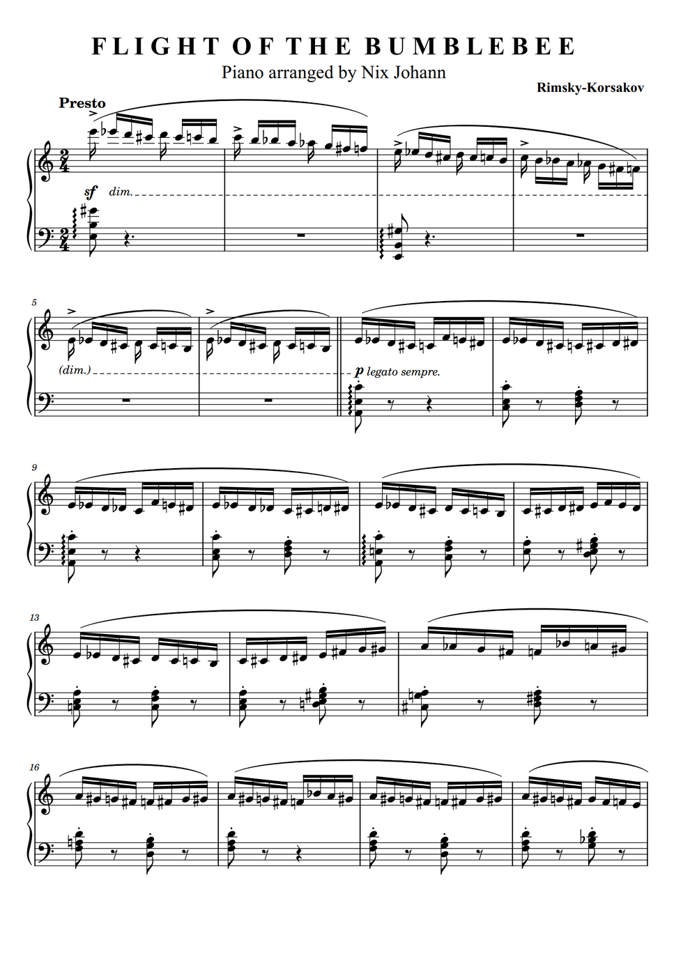Rimsky-Korsakov - Flight of the Bumblebee by Nix Johann 악보