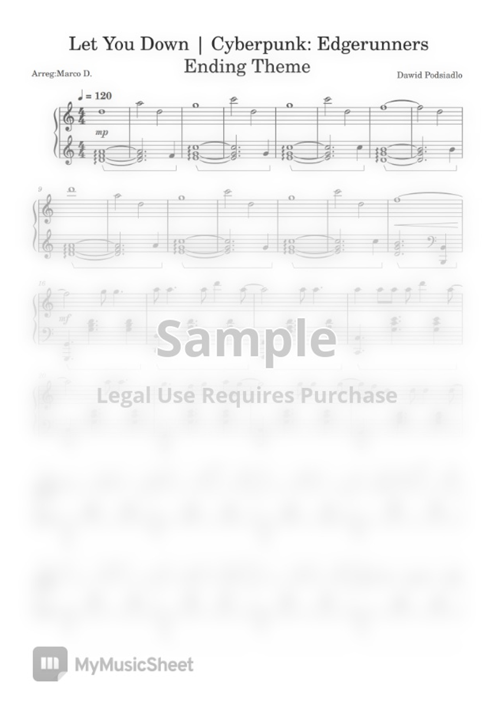 Cyberpunk Edgerunners - Let You Down by Marco D. Sheet