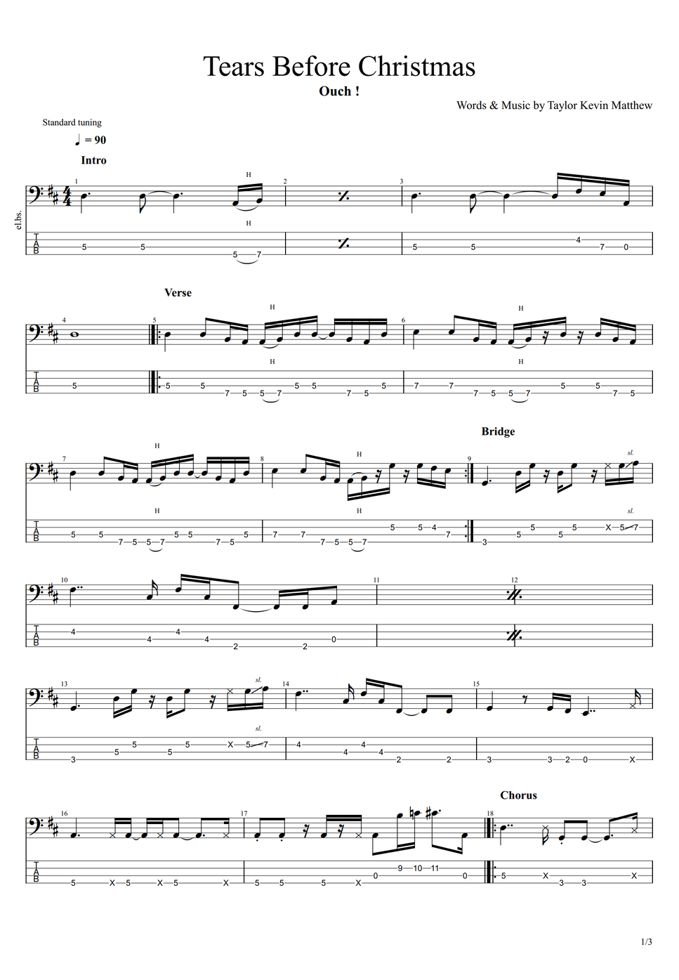 Ouch ! - Tears Before Christmas by まっきん タブ + 五線譜 楽譜