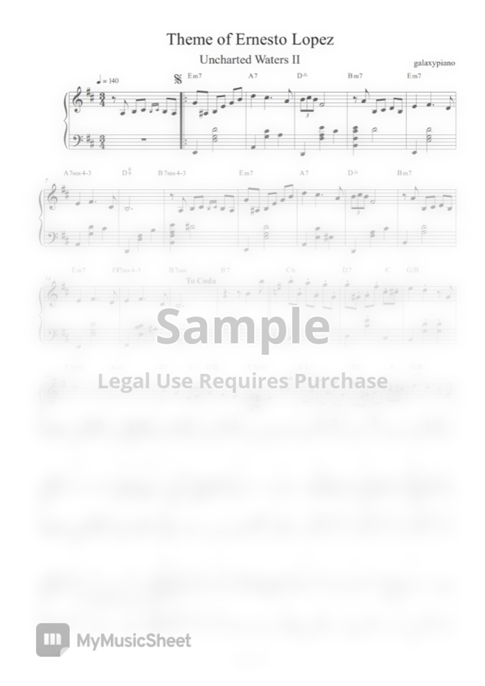 Uncharted Waters 2 (대항해시대 2) - Theme of Ernesto Lopez by galaxypiano 악보