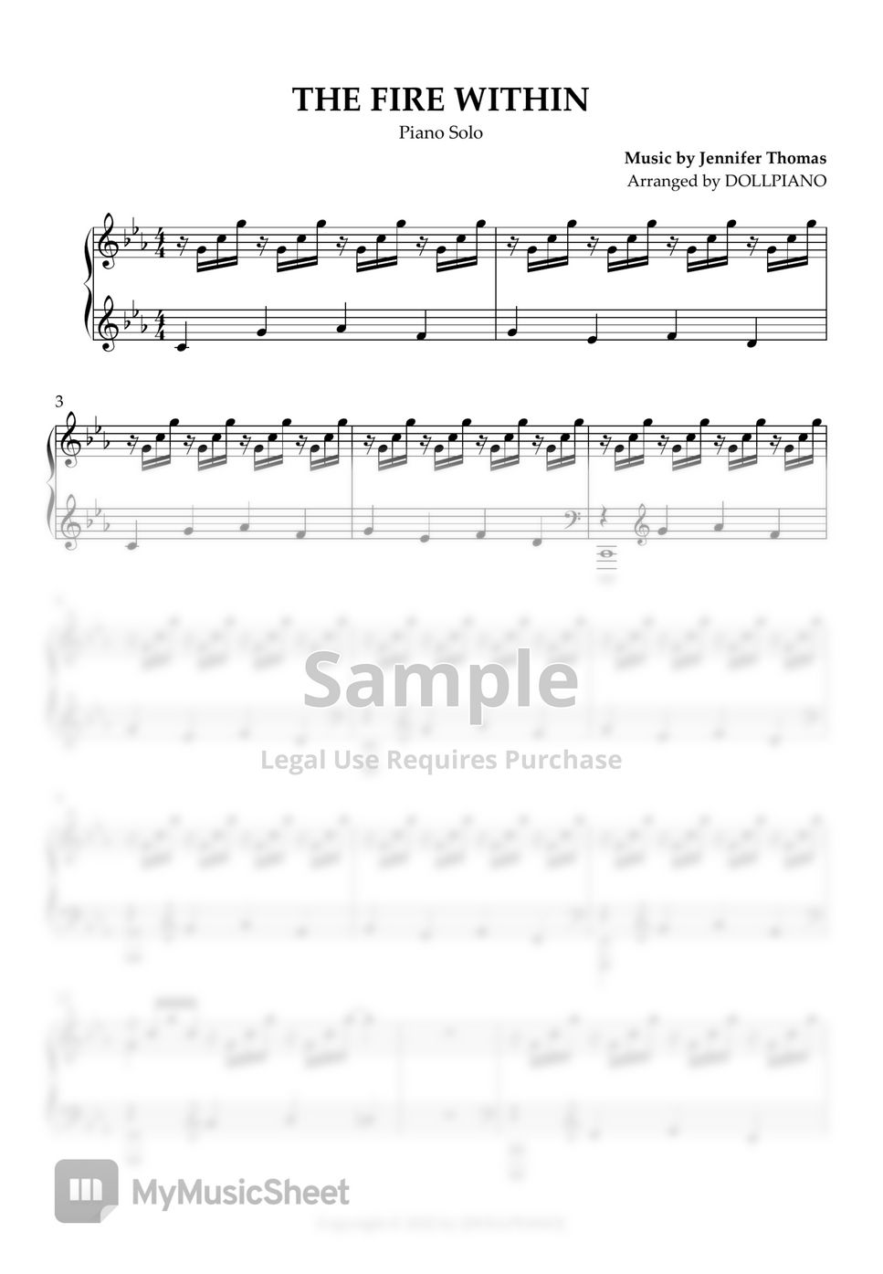 Jennifer Thomas - The Fire Within (Original ver.) Sheet by DOLLPIANO
