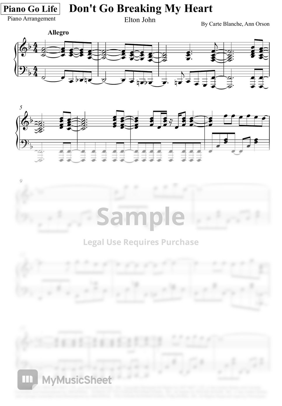 Elton John Dont Go Breaking My Heart Sheet By Piano Go Life