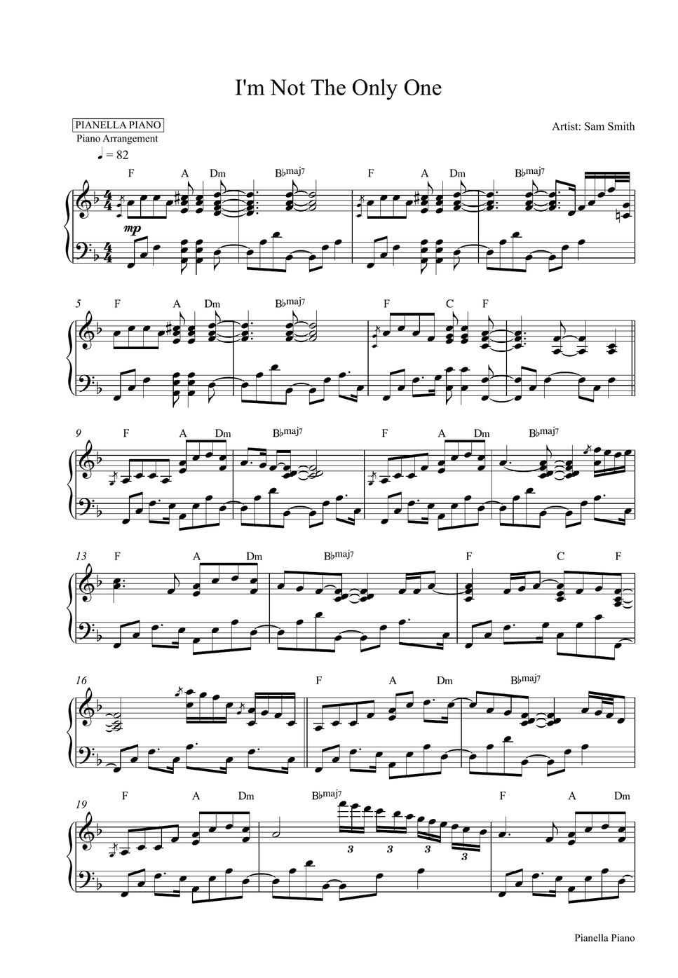 Sam Smith - I'm Not The Only One (Piano Sheet) Hoja by Pianella Piano