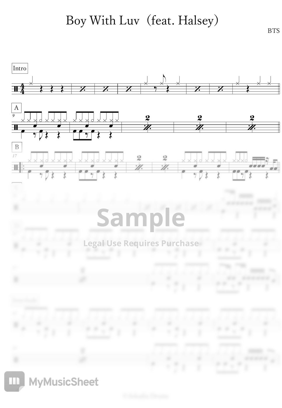 BTS - Boy With Luv（feat. Halsey） Sheet by Arkadia Drums