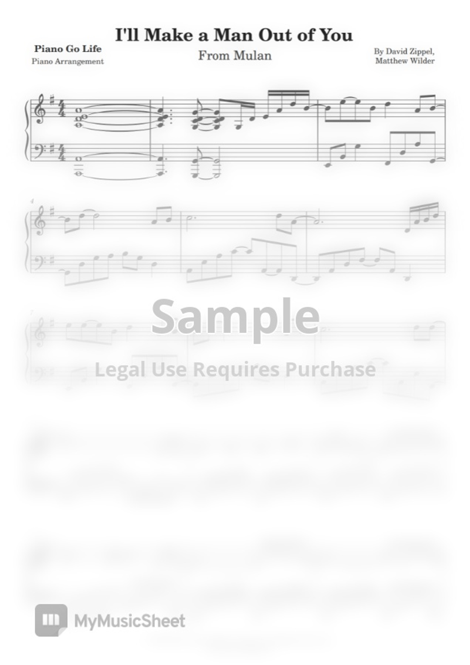 Mulan - I'll Make a Man Out of You by Piano Go Life แผ่น
