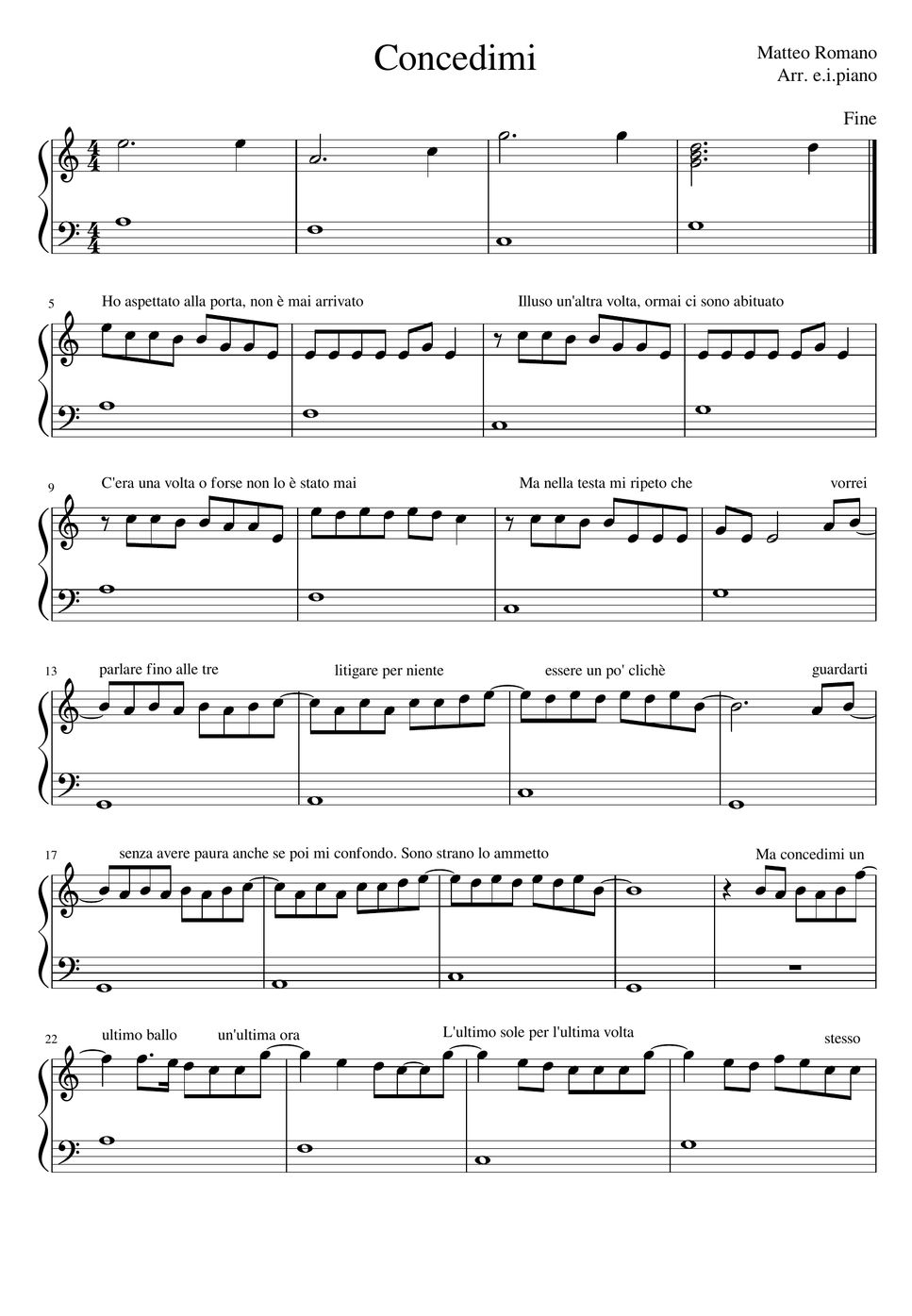 Matteo Romano - Concedimi (easy) Sheet by e.i.piano
