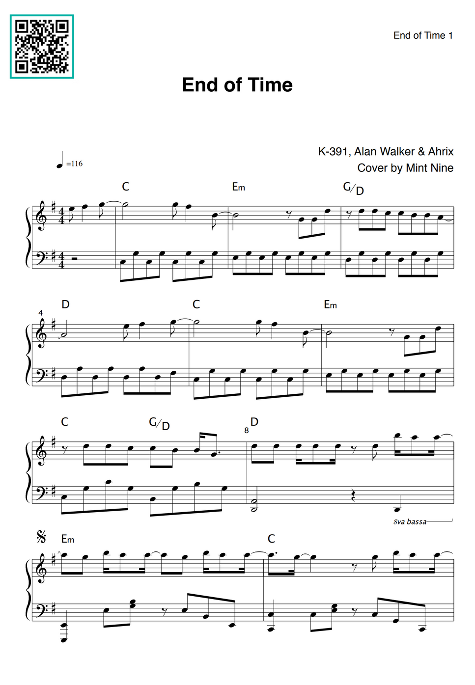 Alan Walker & Ahrix - End of Time by Mint Nine نوتة