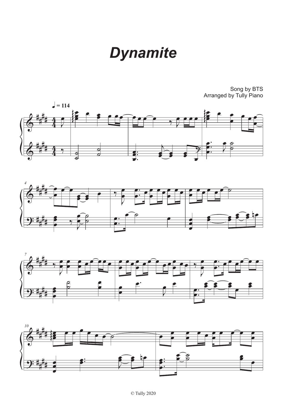 Bts 방탄소년단 Dynamite Sheet By Tully Piano