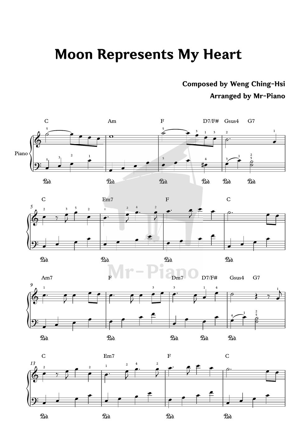 Teresa Teng - The Moon Represent My Heart (月亮代表我的心) (Easy ver ...