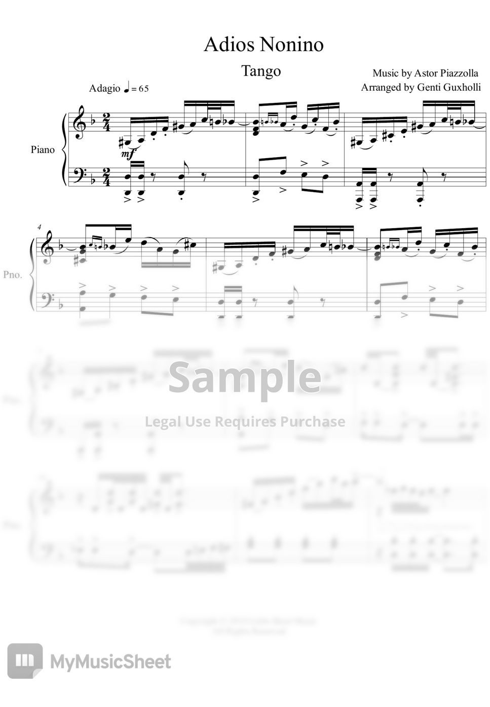 Astor Piazzolla - Adios Nonino Sheet by Genti Guxholli