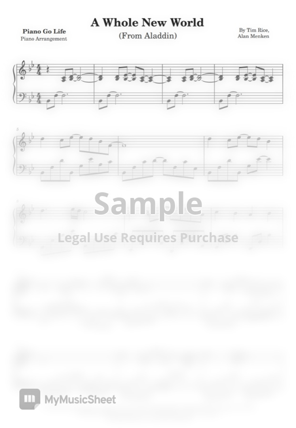 Aladdin - A Whole New World by Piano Go Life Лист