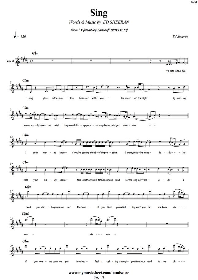 Ed Sheeran - Sing | Vocal Sheet Music