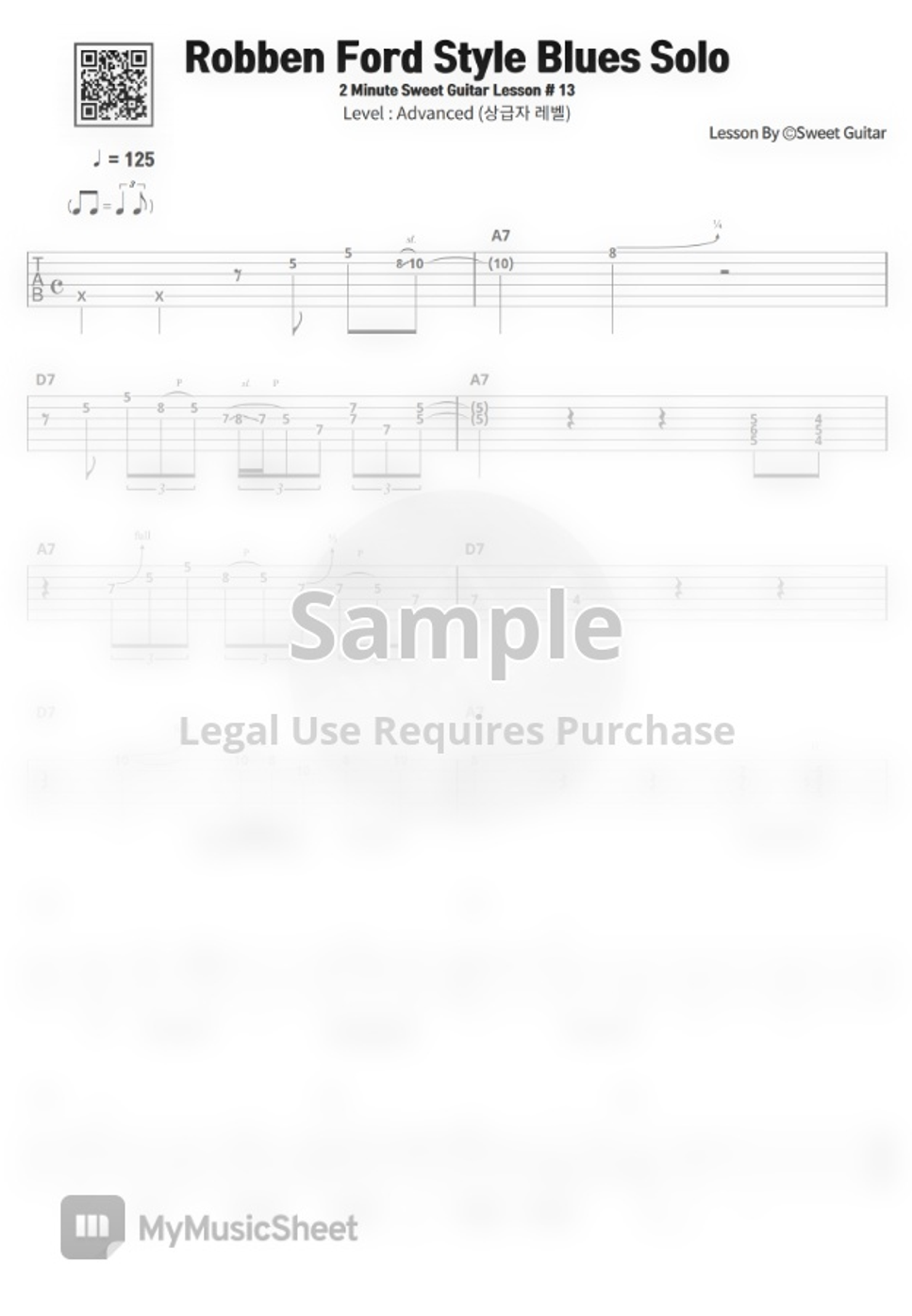 Robben Ford Style Blues Guitar Solo Tabs 「2 Minute Lesson #13」 기타레슨악보 ...