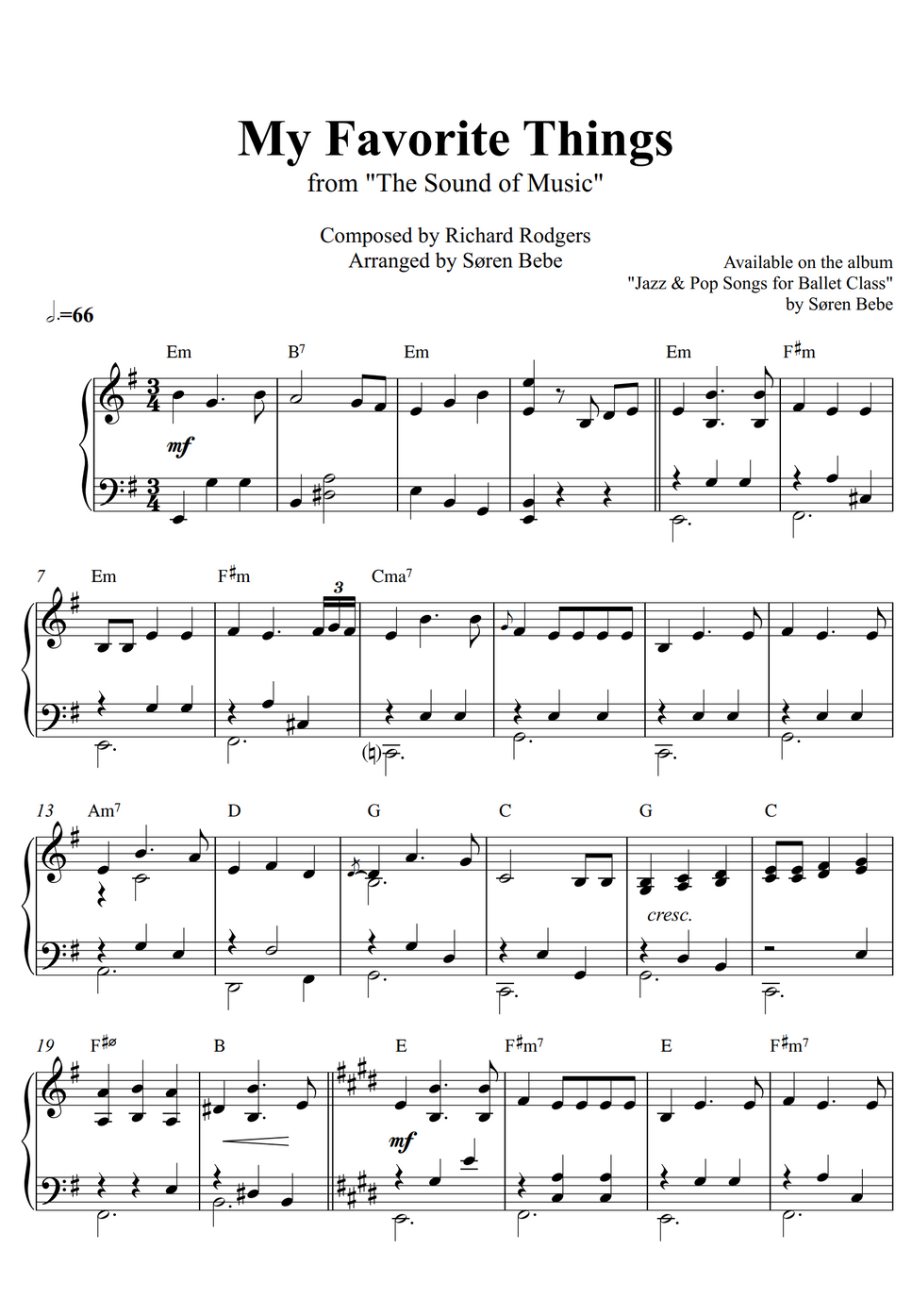 Rodgers And Hammerstein My Favorite Things The Sound Of Music Piano