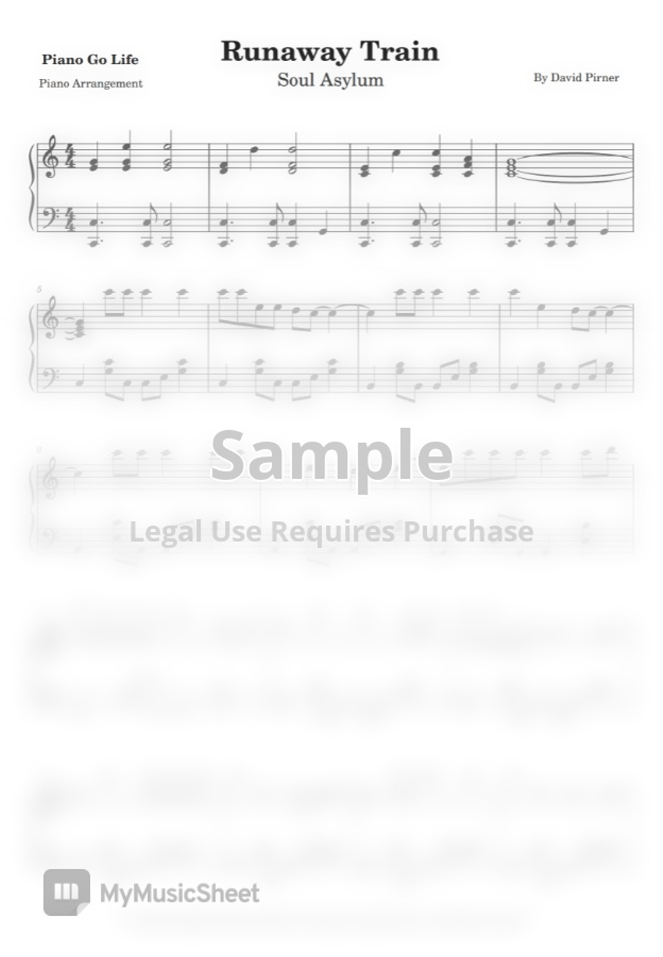 Soul Asylum Runaway Train By Piano Go Life Sheet Music