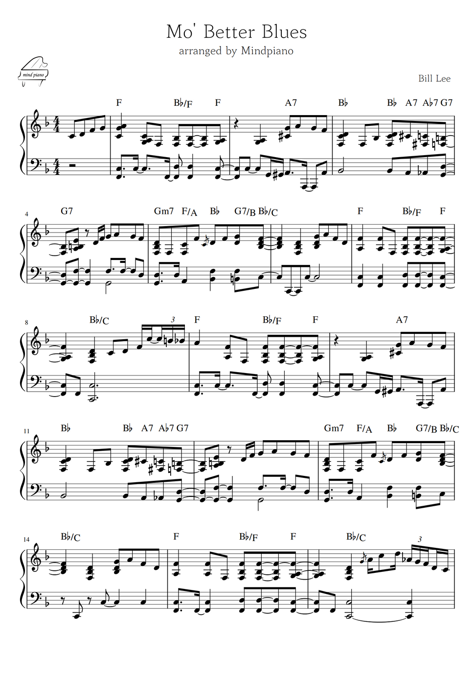 Bill Lee - Mo' Better Blues (Jazz Piano) by Mindpiano Hoja