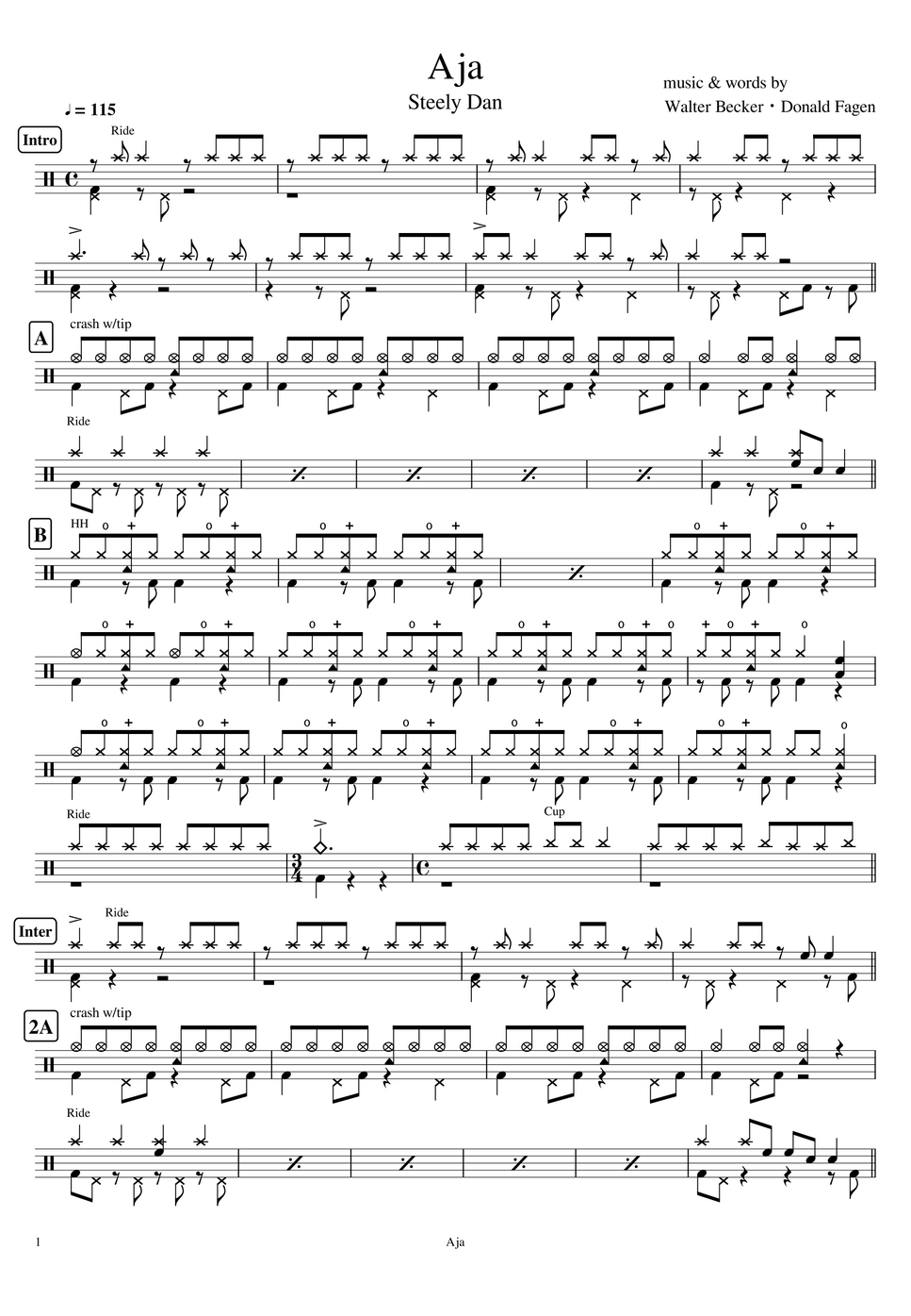 Steely Dan - Aja by Cookai's J-pop Drum sheet music!!! Sheet