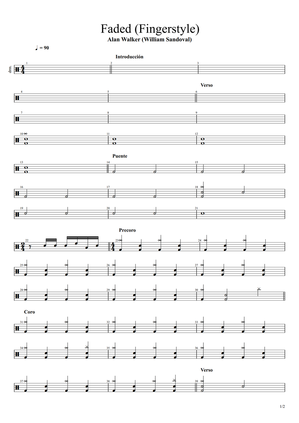 Alan Walker - Faded (Drums) by William Sandoval Partition musicale