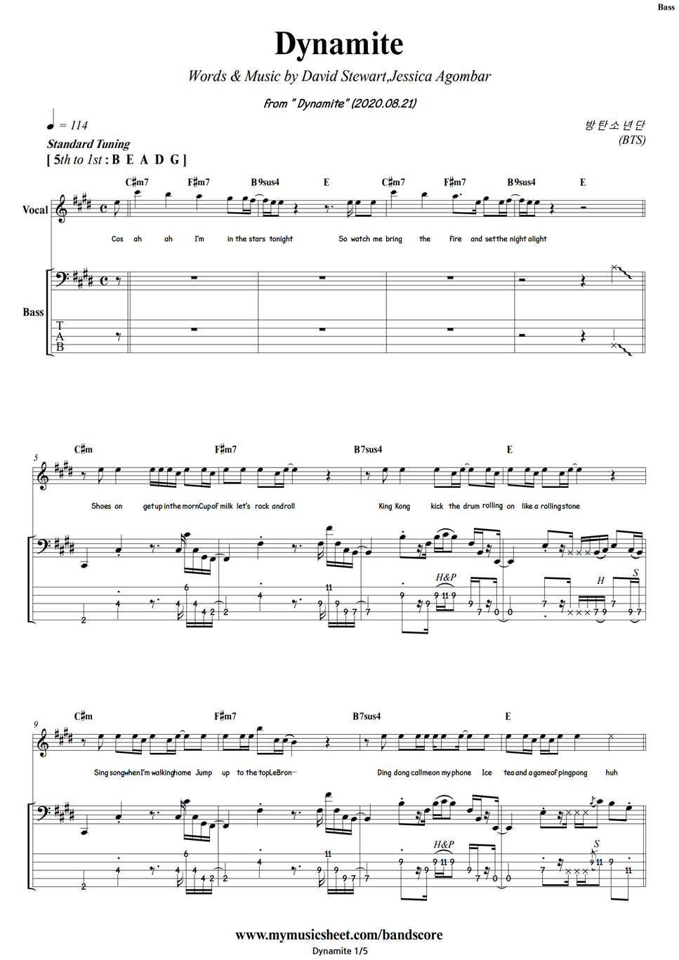 BTS - Dynamite | Bandscore Sheet