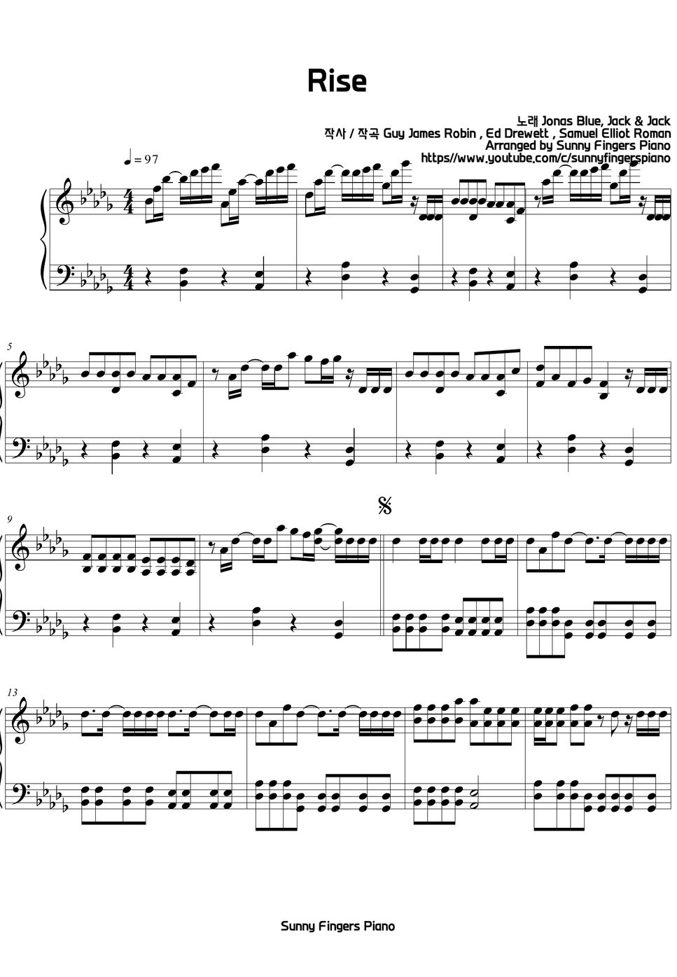 Rise - Jonas Blue (Feat. Jack & Jack) 曲谱