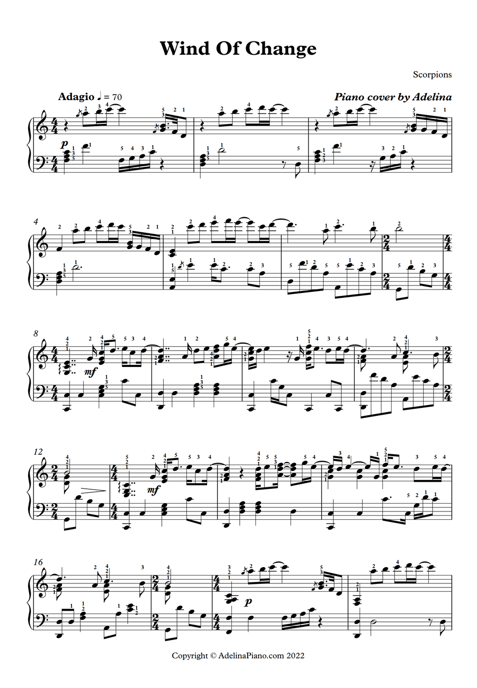 Scorpions - Wind Of Change by Adelina Piano Spartito