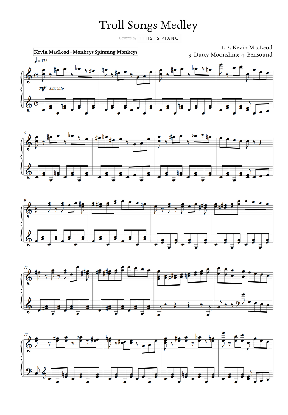 YouTube MEMES BGM - Troll Songs Medley by THIS IS PIANO楽譜