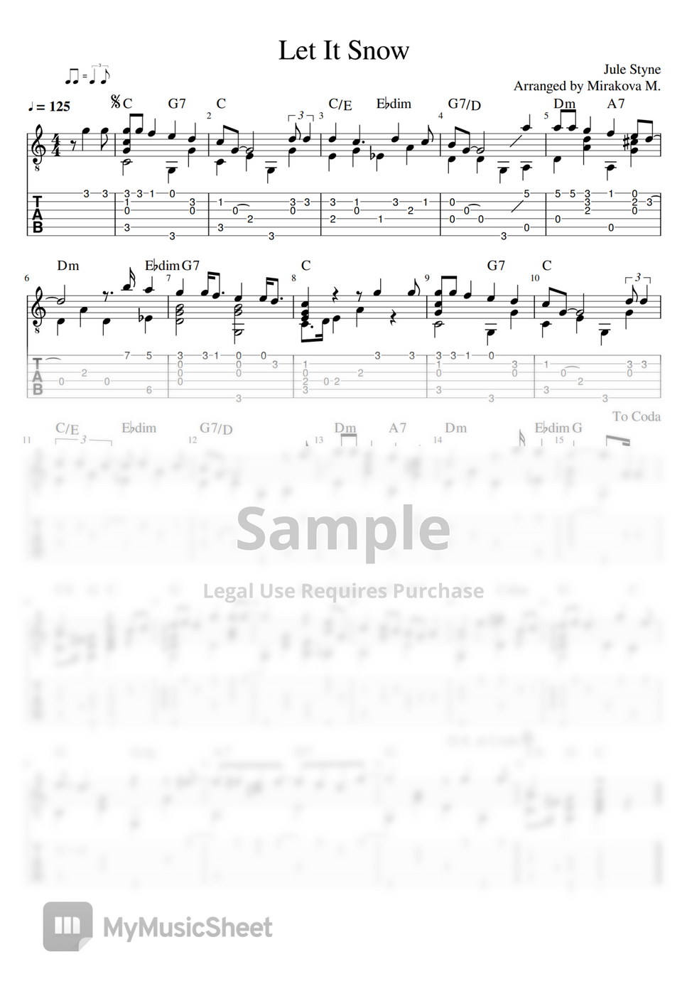 Jule Styne - Let It Snow by Marina Mirakova Tab + 1staff Sheet