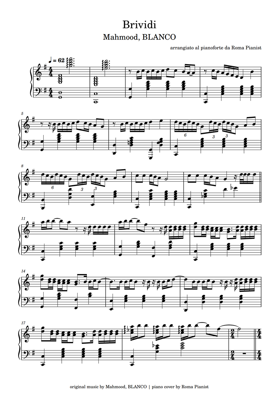 Mahmood, BLANCO - Brividi by Roma Pianist Hoja