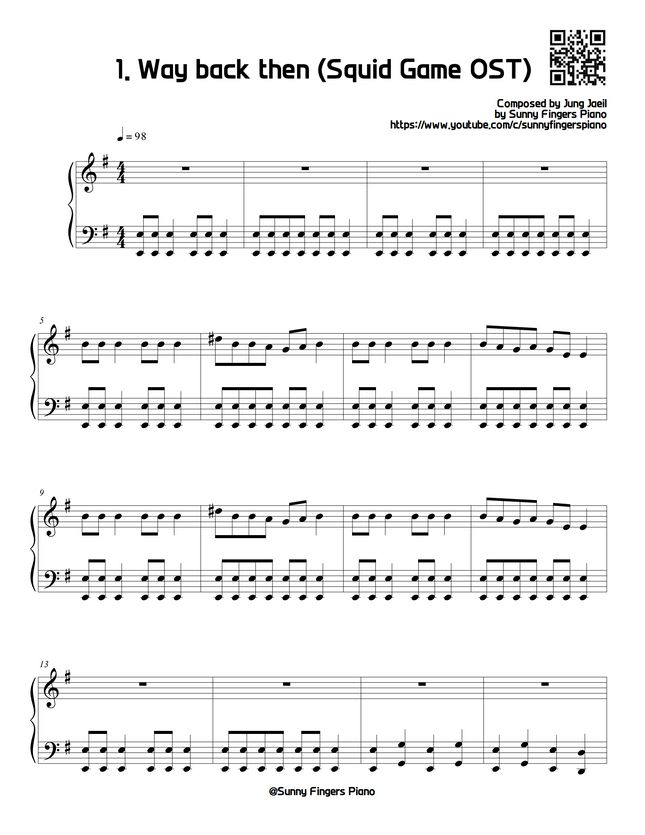 Squid game OST/BGM - episode.1 opening & ending 1. Way back then (Series) by Sunny Fingers Piano ...