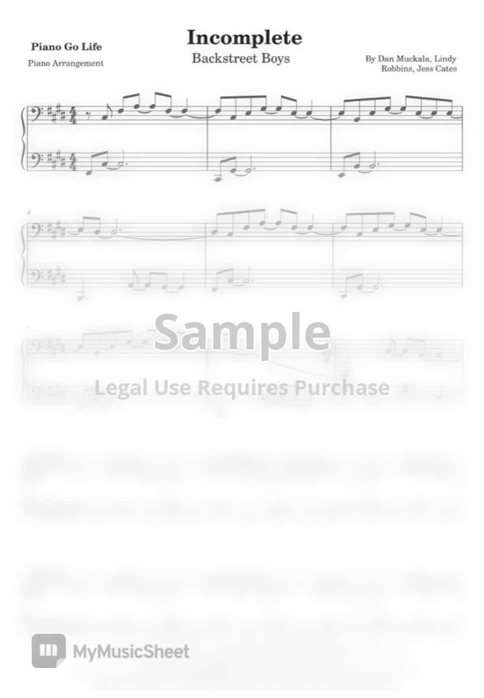 Backstreet Boys - Incomplete by Piano Go Life Lembar Musik