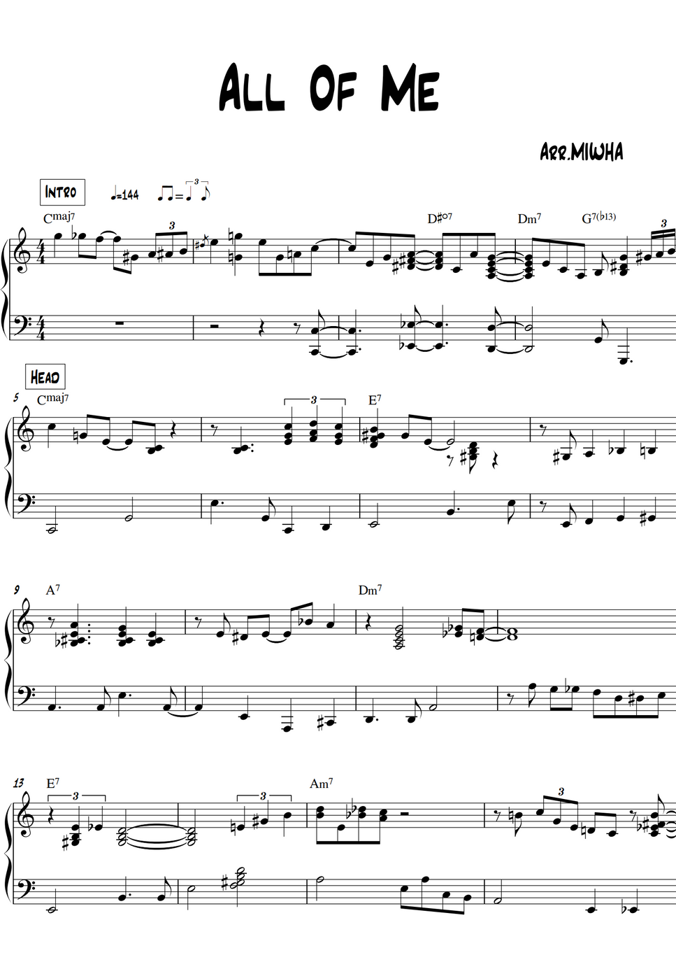 Frank Sinatra - All Of Me (Jazz Solo Piano) by MIWHA Sheet