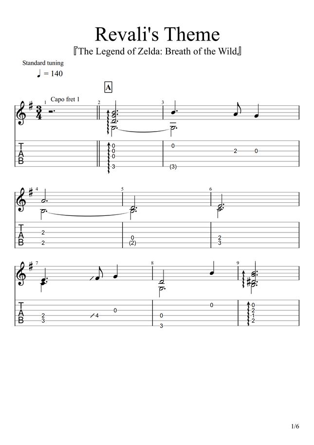 The Legend of Zelda: Breath of the Wild - Revali's Theme (Fingerstyle) by u3danchou Sheet Music