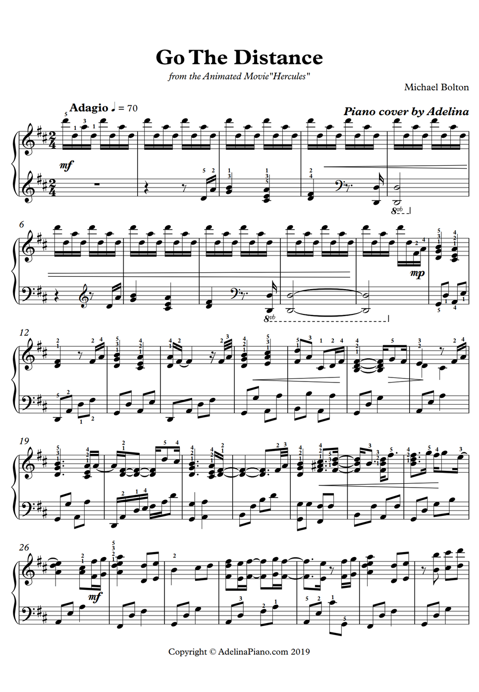 Michael Bolton - Go The Distance by Adelina Piano楽譜