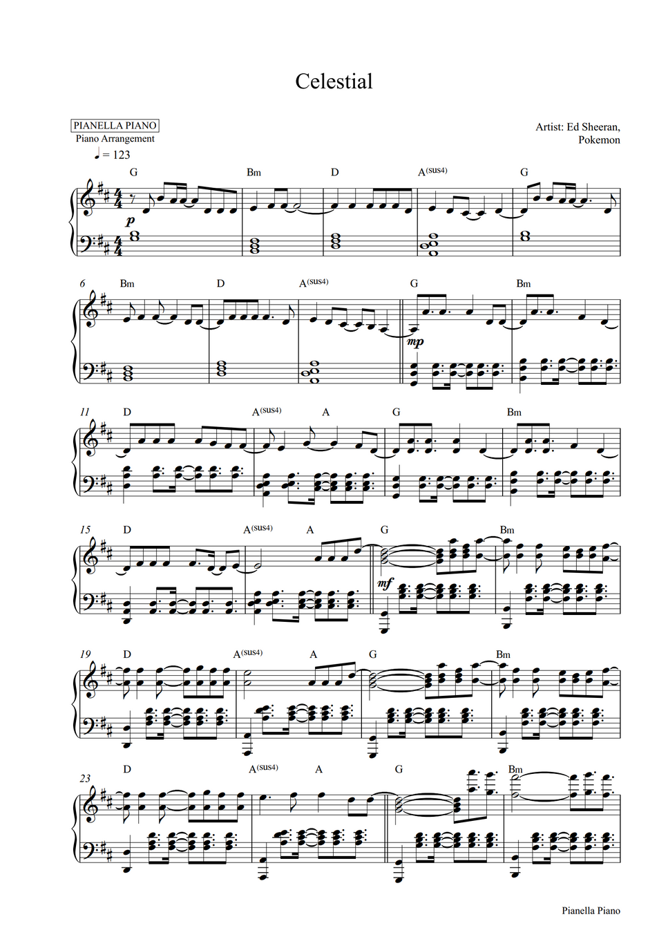 Ed Sheeran, Pokemon - Celestial (Piano Sheet) by Pianella Piano Sheet