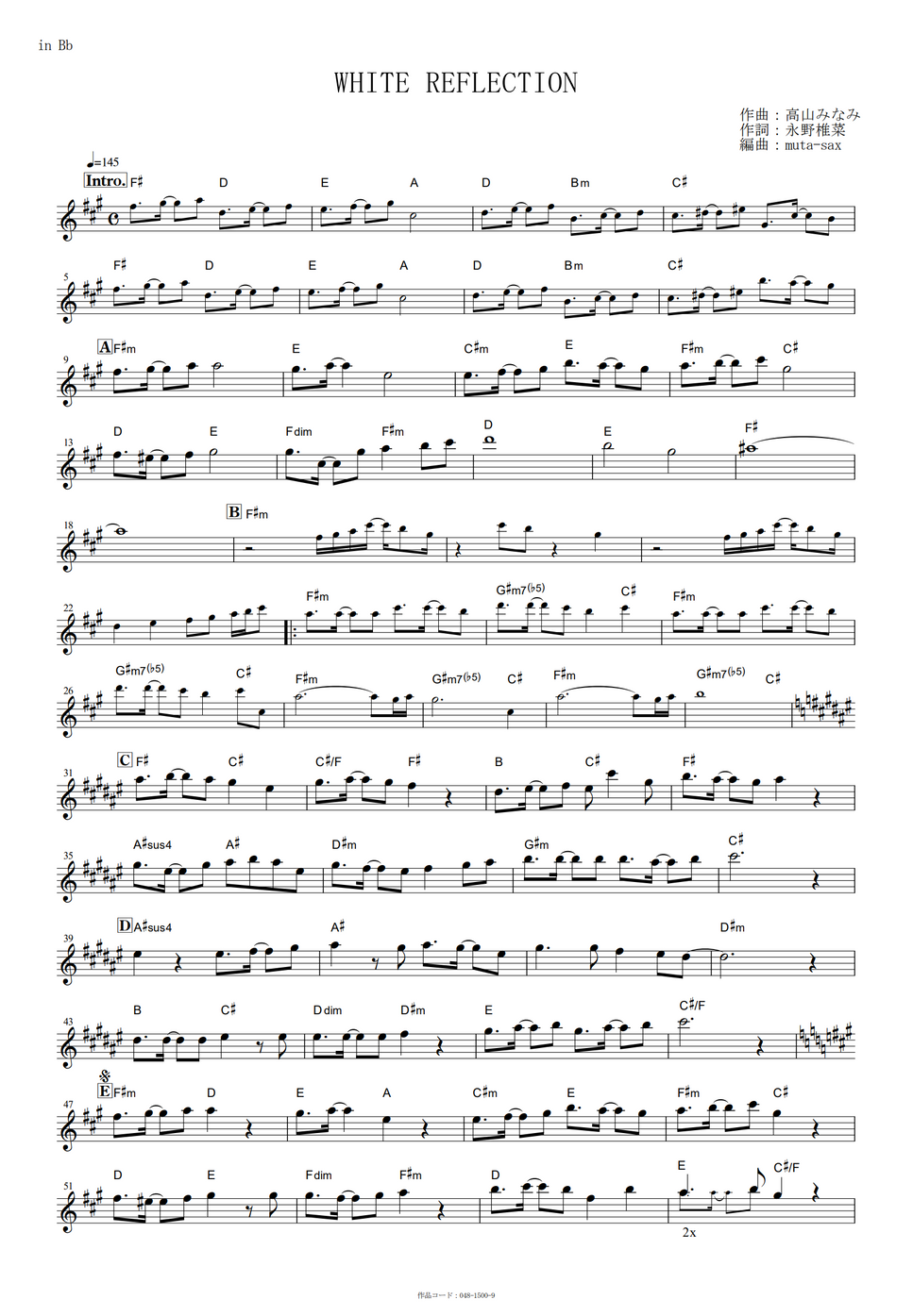 TWO-MIX - WHITE REFLECTION (『新機動戦記ガンダムW Endless Waltz』 / in Bb) by muta-sax楽譜