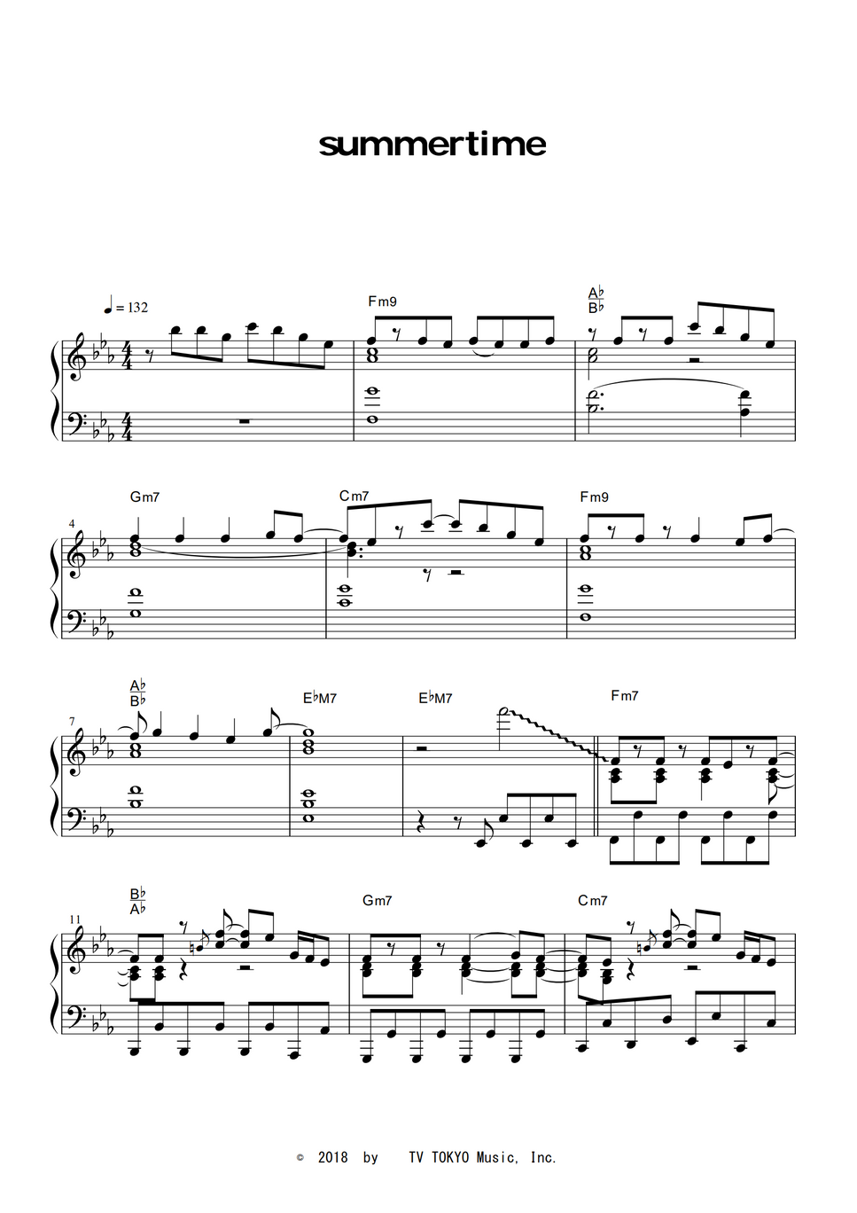 作詞：鈴木 まりこ・原田 夏樹 作曲：原田 夏樹 - summertime (Piano solo) by SHINICHI Sheet