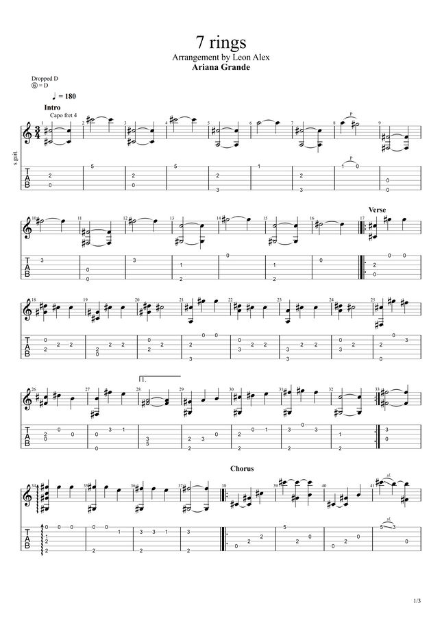 Ariana Grande - 7 rings (Fingerstyle) by Leon Alex tab Sheet Music