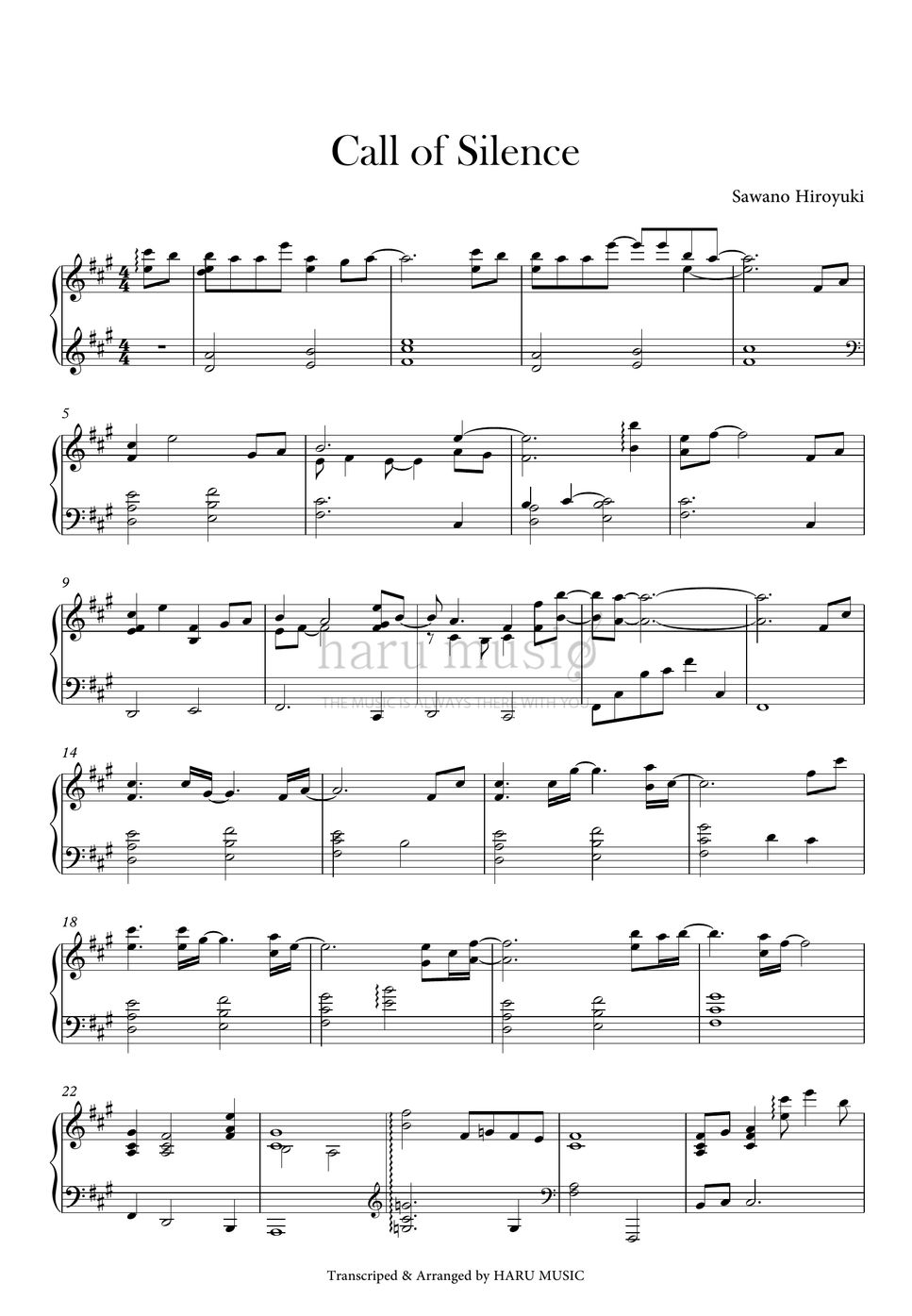 Sawano Hiroyuki - Call of Silence (Attack on Titan 2 OST) 楽譜 by HARU MUSIC