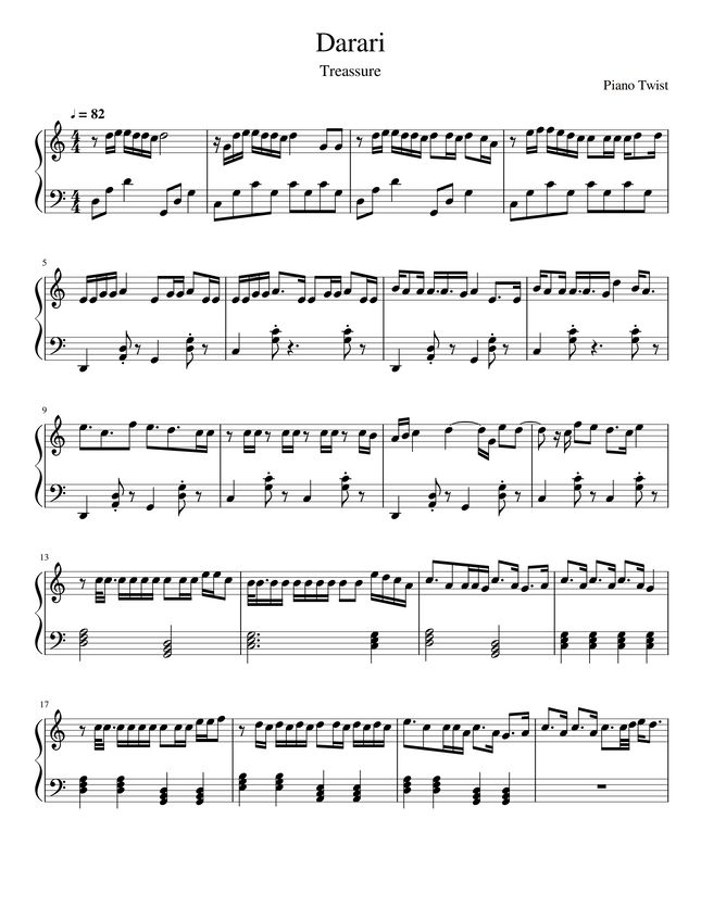 Treasure Darari By Piano Twist Sheet Music