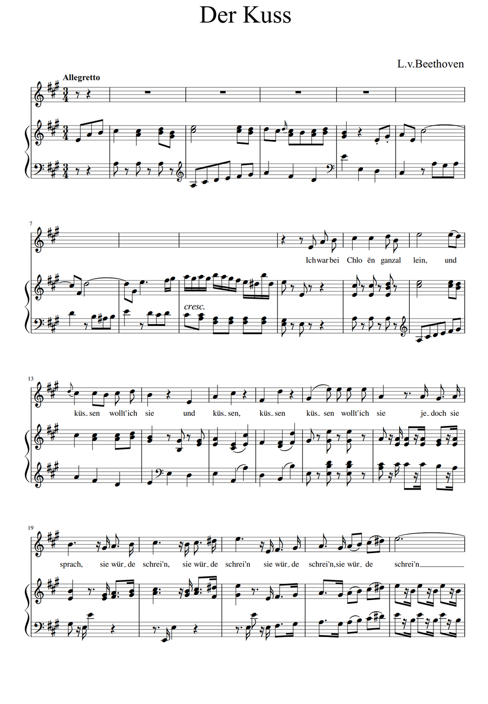 L.V.Beethoven - Der Kuss (Amaj) by noten(노튼) Notenblatt