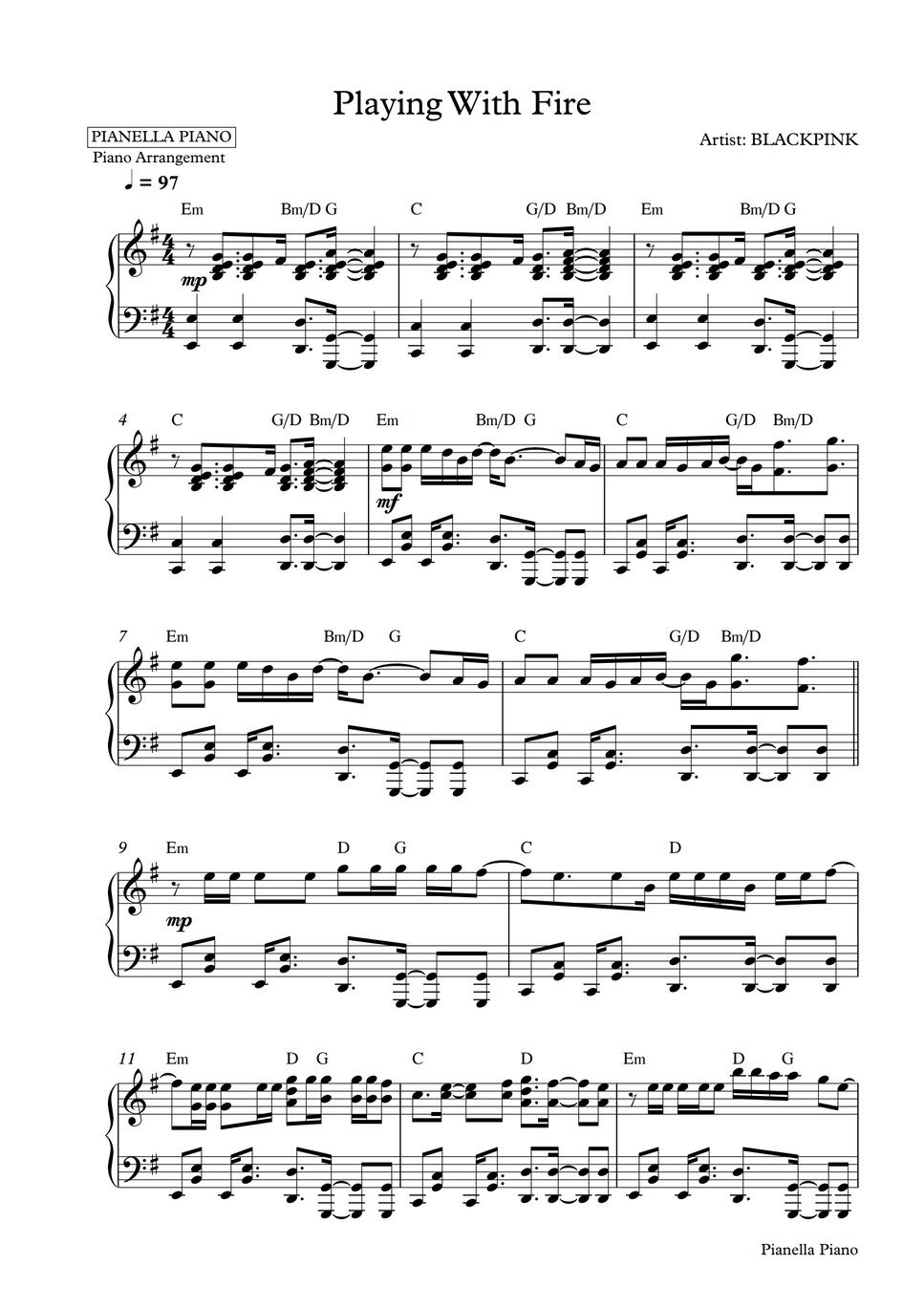 BLACKPINK - Playing With Fire (Piano Sheet) by Pianella Piano Nuty