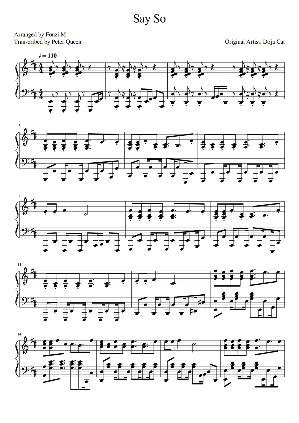 Doja Cat - "Say So" by Fonzi M Sheet