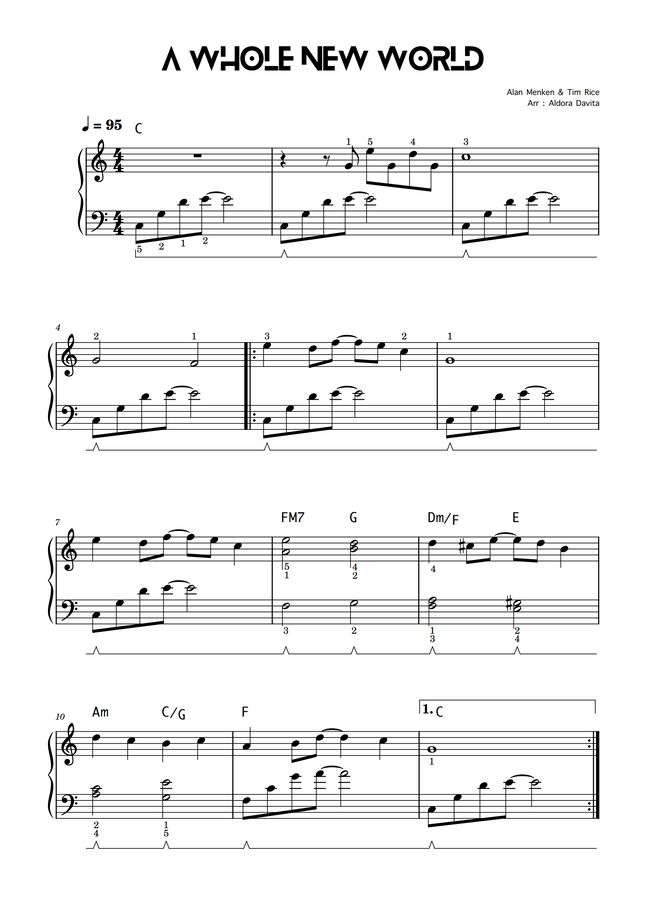 OST Aladdin - A Whole New World by Aldora Davita Sheet Music