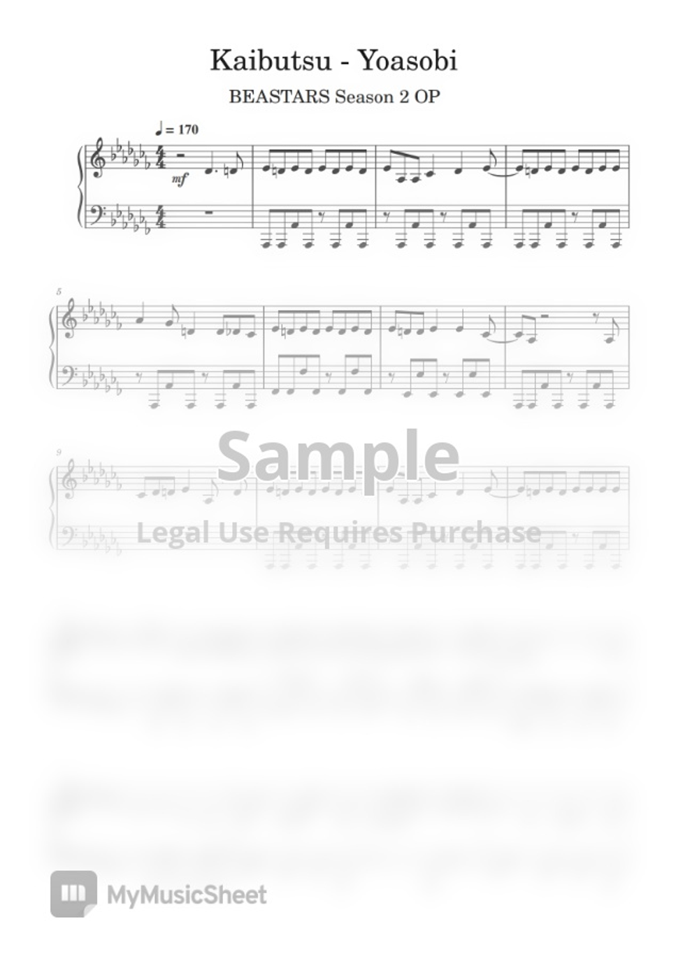 Yoasobi - Kaibutsu - Yoasobi (BEASTARS Season 2 OP) Piano by BWC Piano Tutorial Hoja